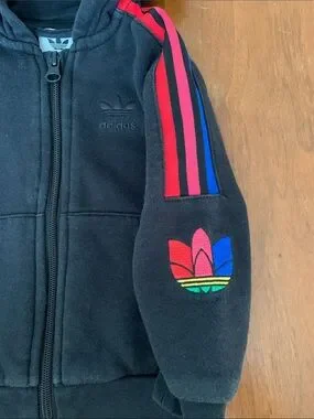 adidas | Shirts & Tops | 33 Adidas Black Kids Zip Hoodie With Pink And ...